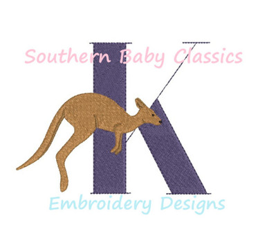 Kangaroo K Animal Monogram Initial Font Machine Embroidery Design Boy Girl