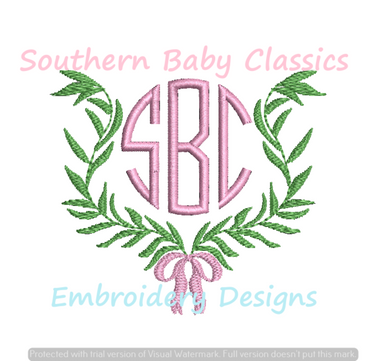 Greenery Bow Monogram Frame Machine Embroidery Design Girl Preppy ...