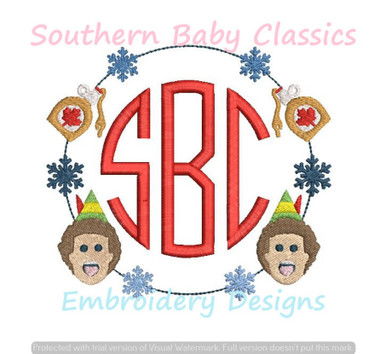 Christmas Movie Elf Monogram Frame Machine Embroidery Design Boy Girl