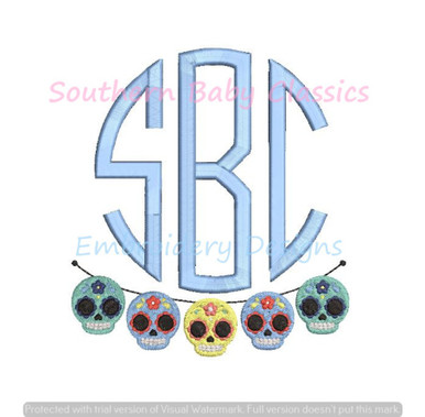 Sugar Skull Monogram Name Sag Machine Embroidery Design Cinco De Mayo ...