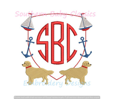 Nautical Golden Retriever Dog Monogram Frame Machine Embroidery Design ...