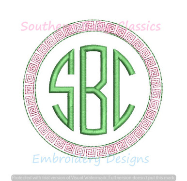 Greek Key Monogram Circle Frame Machine Embroidery Design Preppy Monograms