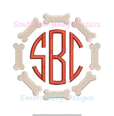 Dog Bone Circle Monogram Frame Machine Embroidery Design