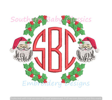 Santa Claus Face Christmas Monogram Frame Machine Embroidery Design ...