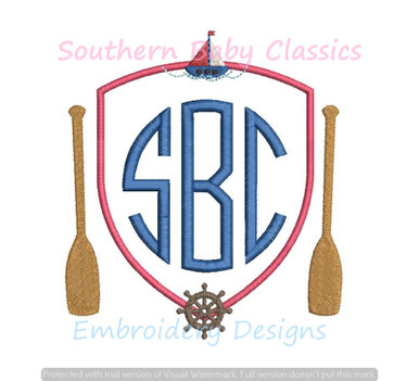 Nautical Monogram Crest Monogram Frame Machine Embroidery Design Boat ...