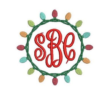 Christmas Lights Circle Monogram Frame Machine Embroidery Design Light ...