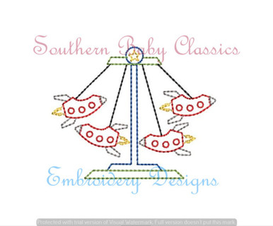 Rocket Fair Ride Amusement Park Vintage Stitch Machine Embroidery Design
