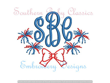 Firework Bow Monogram Swag Frame Fireworks Fourth 4th of July