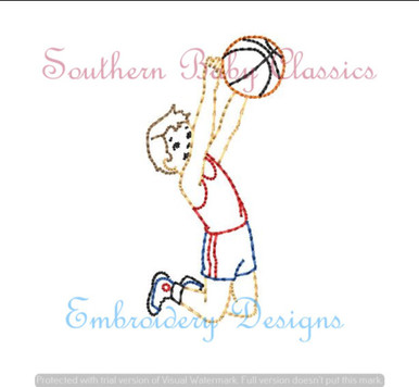 Basketball Jump Boy Vintage Stitch Machine Embroidery Sports
