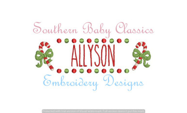 Christmas Candy Cane Dot Name Plate Frame Machine Embroidery Design