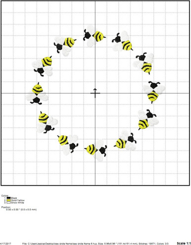 Bee Circle Fill Monogram Frame Machine Embroidery Spring