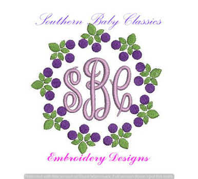 Circle Blueberry Monogram Frame Machine Embroidery Design