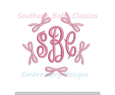 Bow Ribbon Circle Monogram Frame Machine Embroidery Design