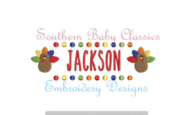 Turkey Name Plate Fill Machine Embroidery Thanksgiving