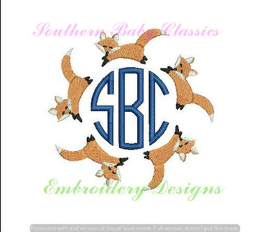 Fox Circle Monogram Frame Fill Stitch Machine Embroidery Design ...