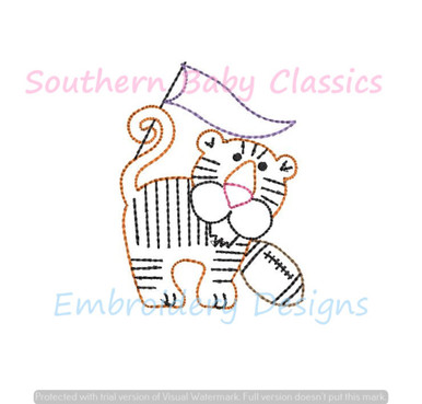 Football Tiger Vintage Stitch Machine Embroidery