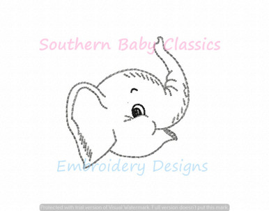 Elephant Head Vintage Stitch Mascot Machine Embroidery Design