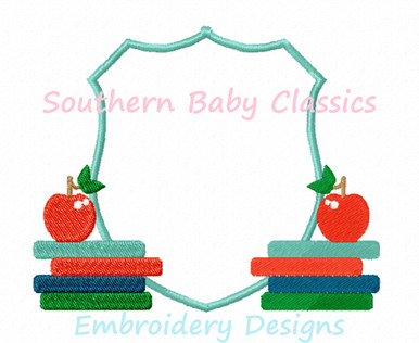 Stacked Books Monogram Crest Back to School Machine Embroidery Design ...