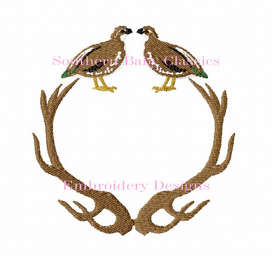 Quail Antler Monogram Frame Machine Embroidery Design Fall Hunting
