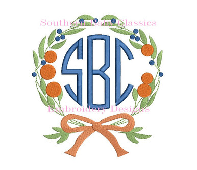 Orange Blueberry Monogram Frame Machine Embroidery Design Summer Spring