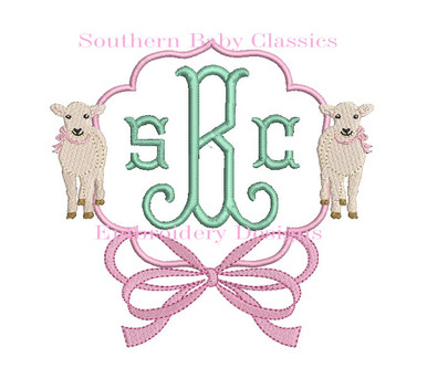 Little Lamb With Bow Monogram Frame Machine Embroidery Design Spring Easter