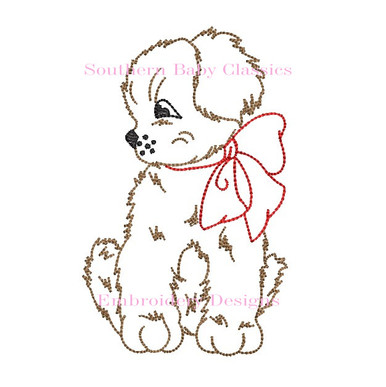 Vintage Cute Puppy Pup Dog With Bow Machine Embroidery Design