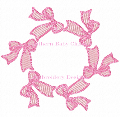 Sketchy Bow Circle Monogram Frame Machine Embroidery Design Ribbon Bows