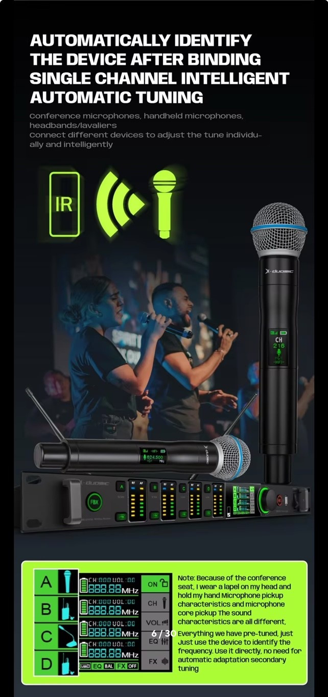 X-DUOMIC 2 Microphone Handheld True Diversity 200 meters anti-howling ...