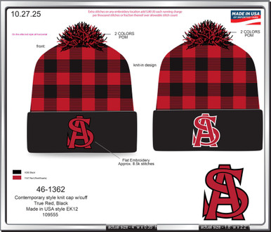 Black and Red Knit Spalding Beanie with Pom - Cavalier Shop