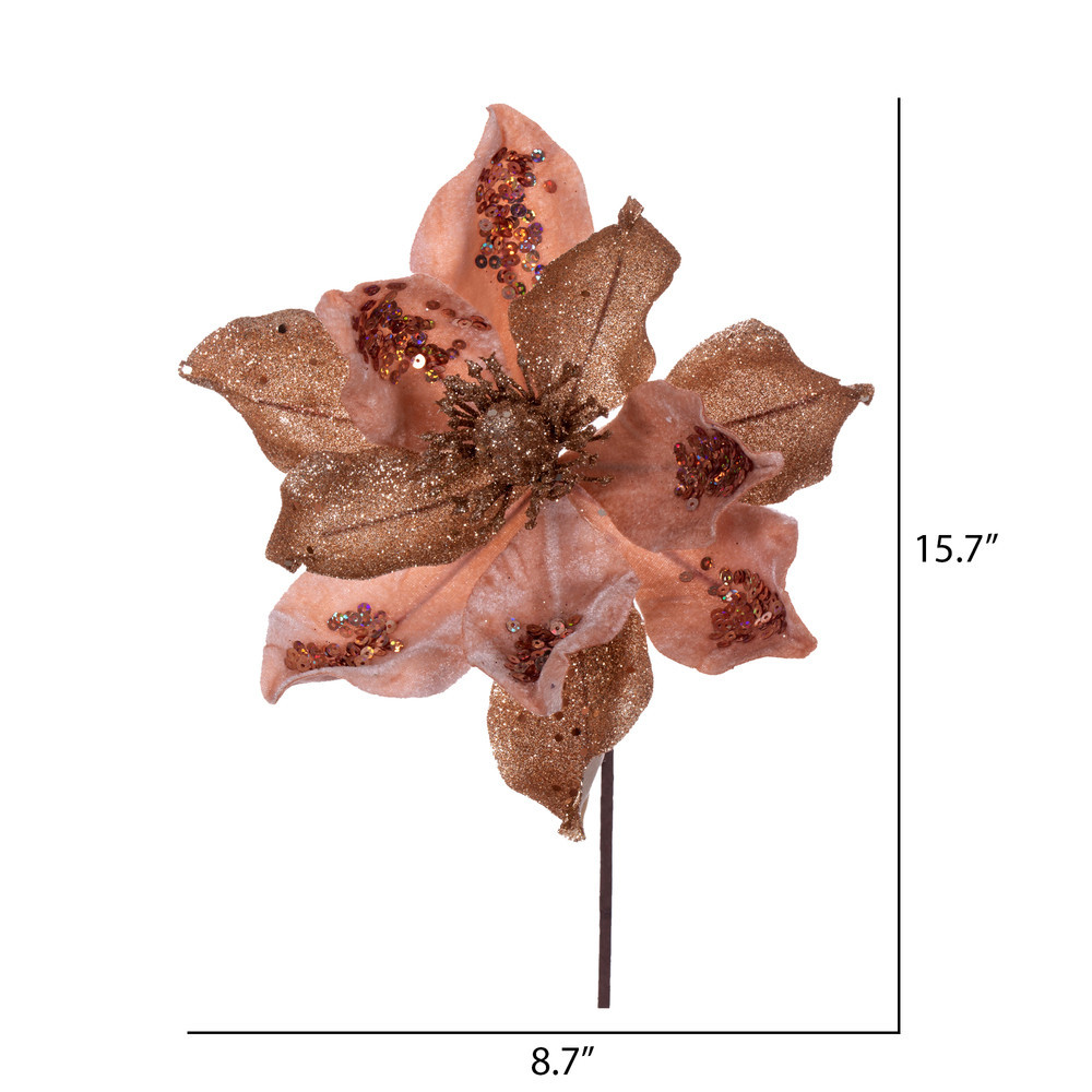 Vickerman QG211058 | 15" Rose Gold Dlx Magnolia 8" Flwr 6/bag