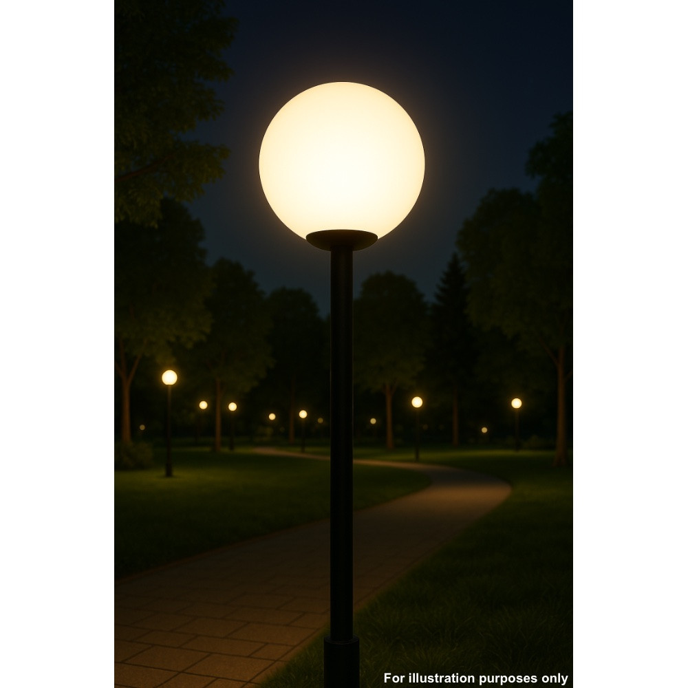 14" White Globe Lamp Post Top Light Fixture with Black Base