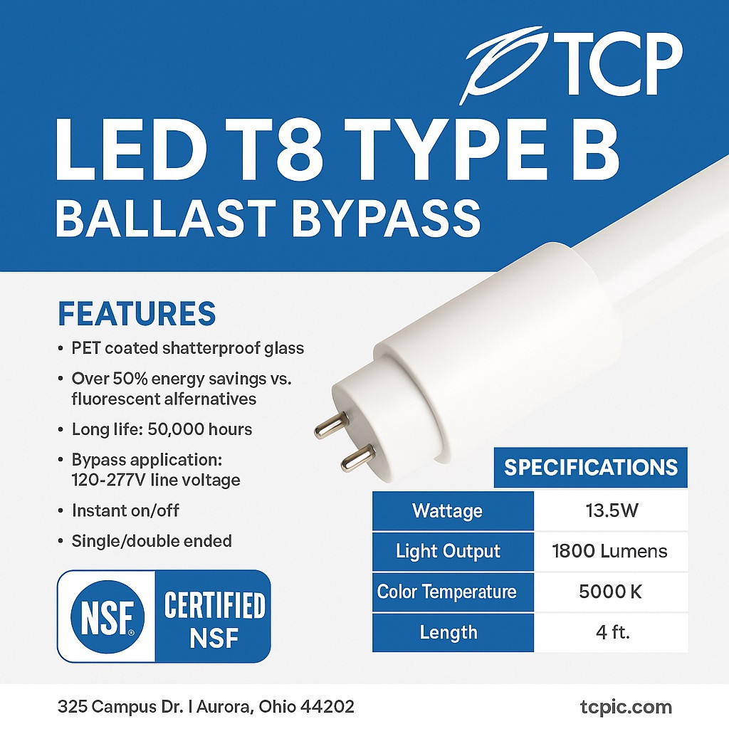 TCP LT813B250K | 4ft LED T8 Bulb | 5000K