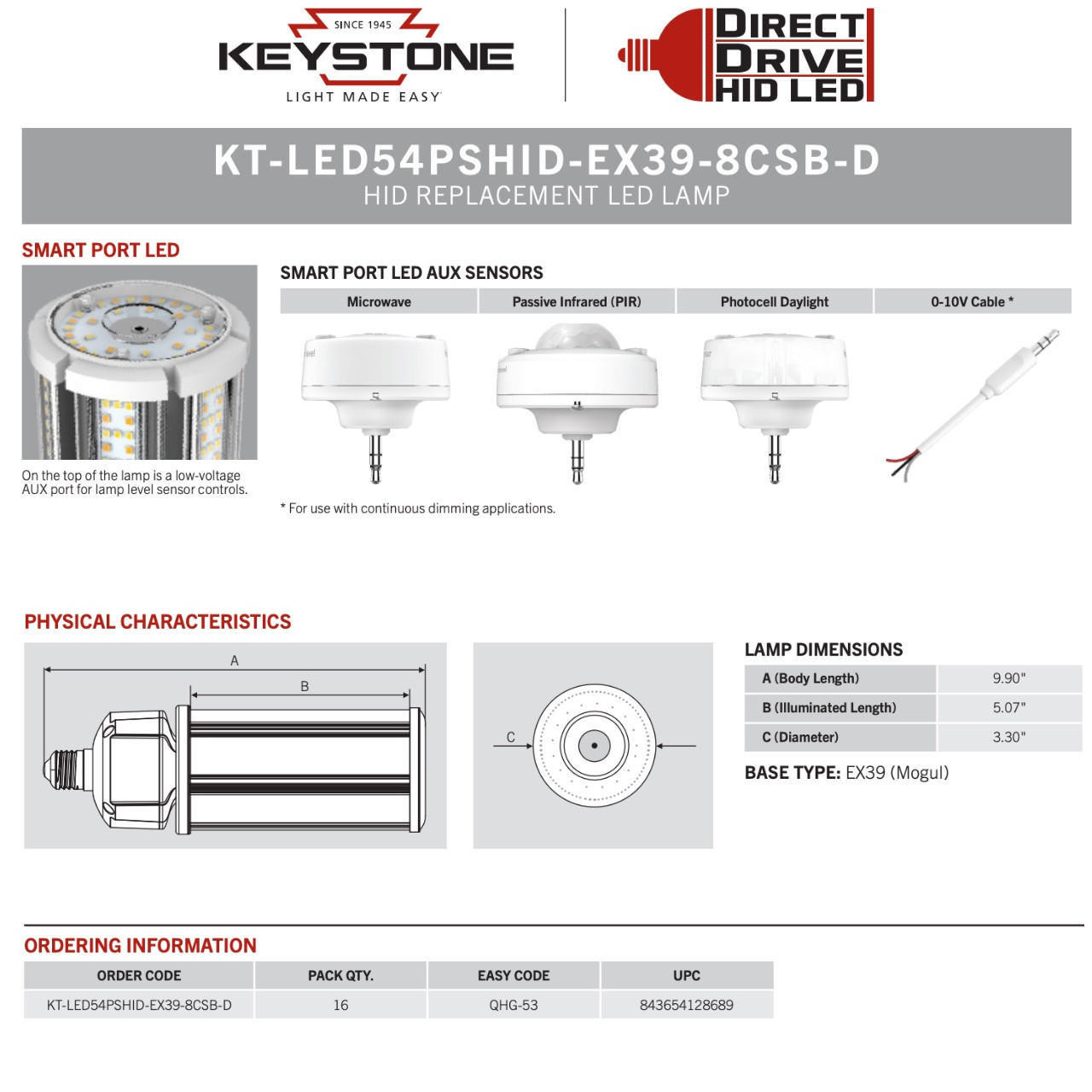 Keystone KT-LED54PSHID-EX39 | HID LED Retrofit | 54W/45W/36W