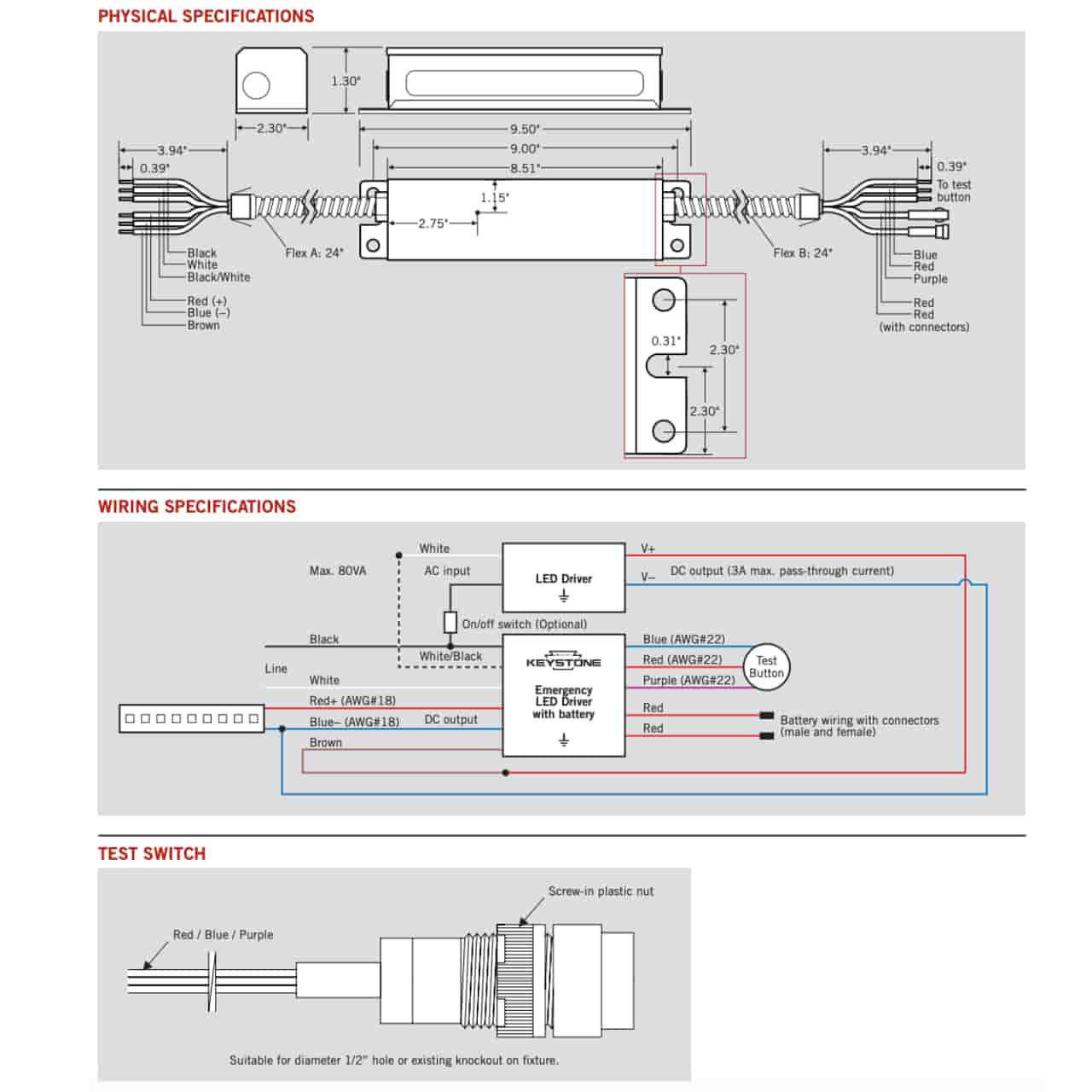 Keystone KT-EMRG-LED-5C-500-EN/DF | Dual Flex Emergency Driver