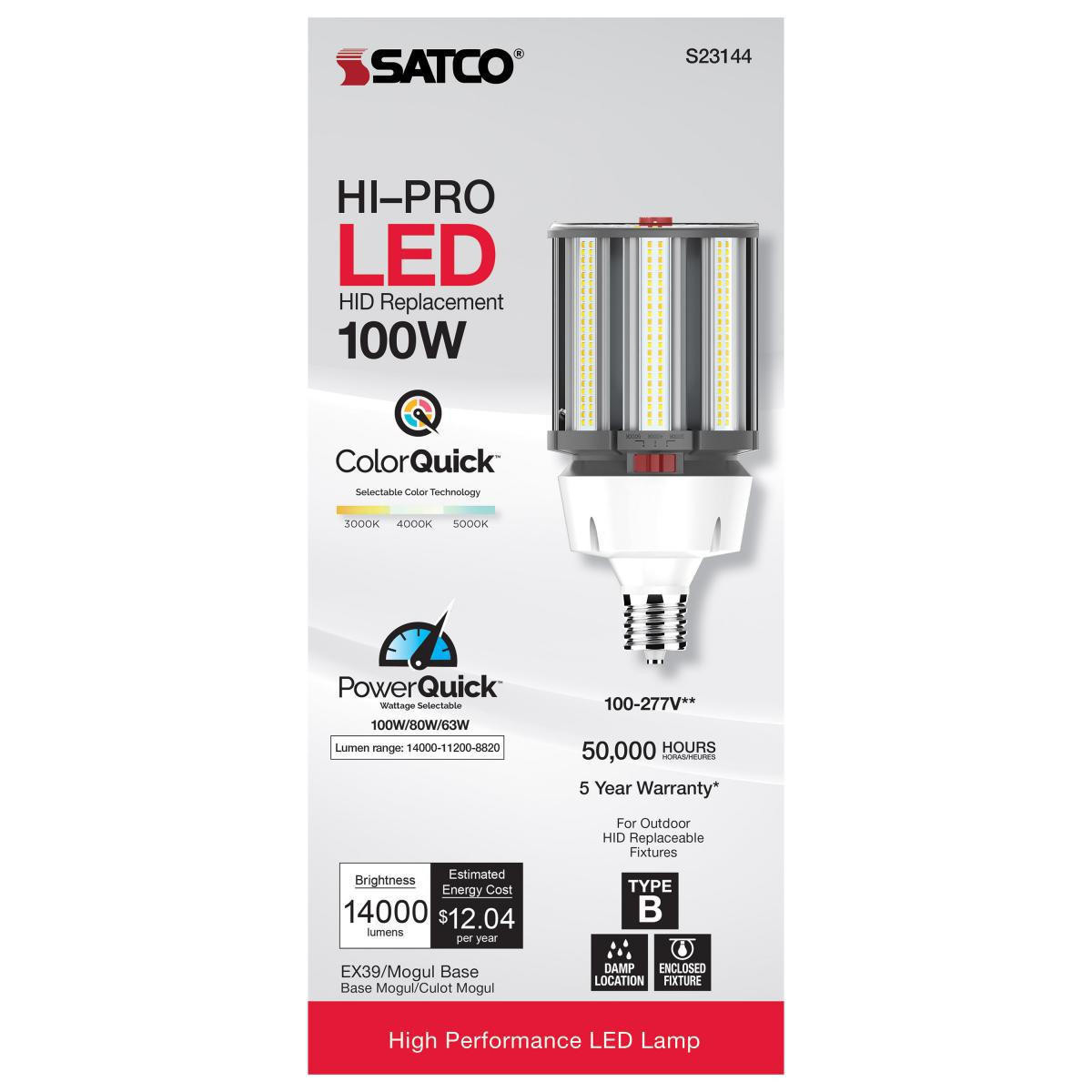 Satco S23144 Color/Wattage Selectable LED HID Replacement
