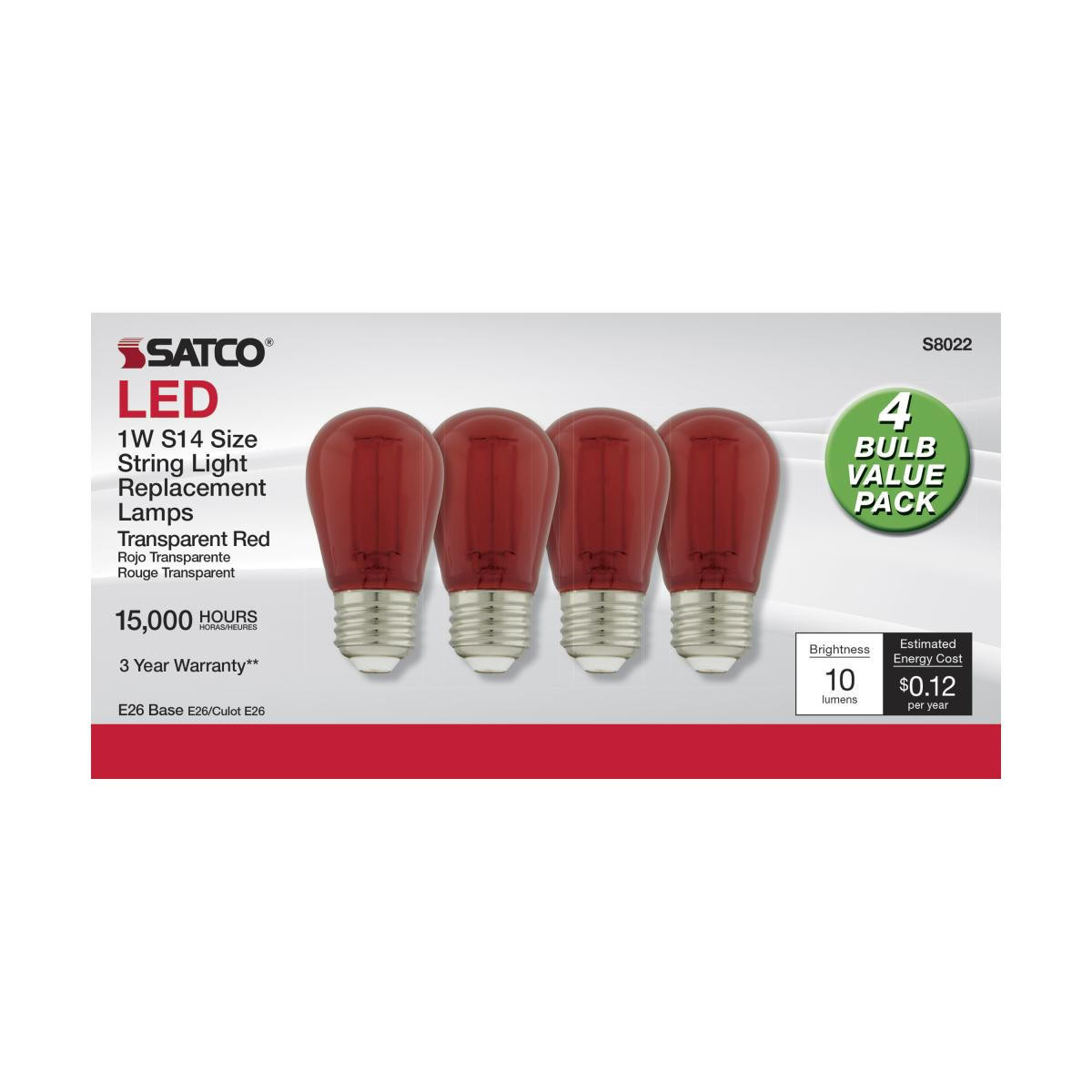 Satco S8022 | 1W S14 LED Filament Light Bulb