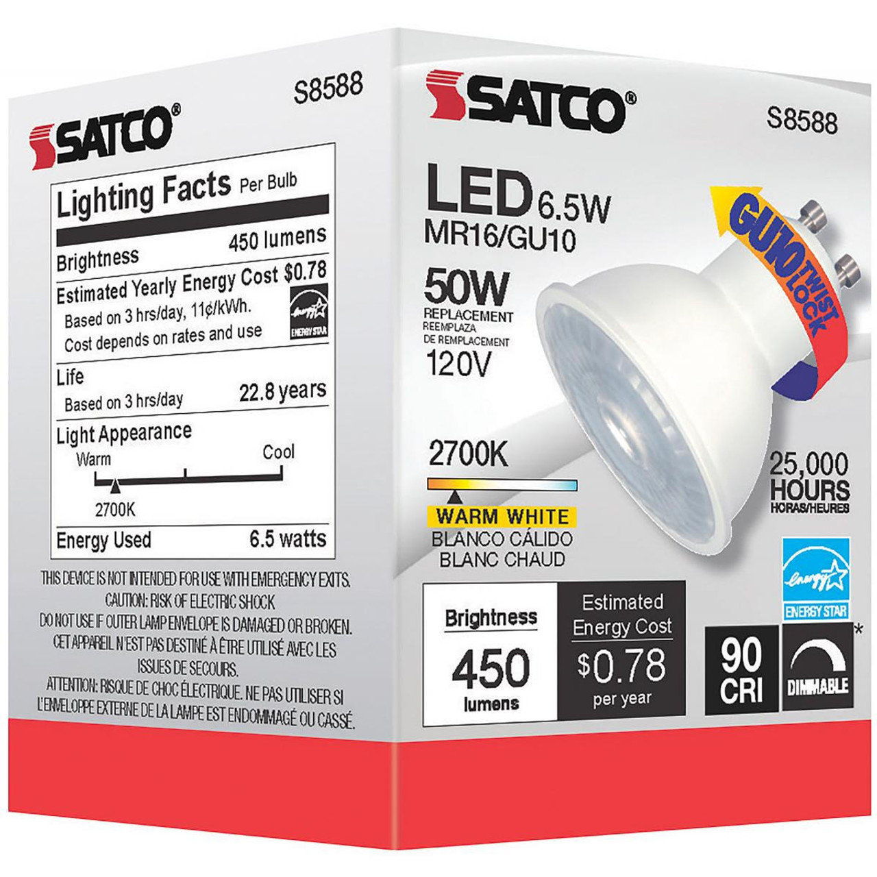 Satco S8588 | 6.5W LED MR16 Light Bulb | 2700K CCT