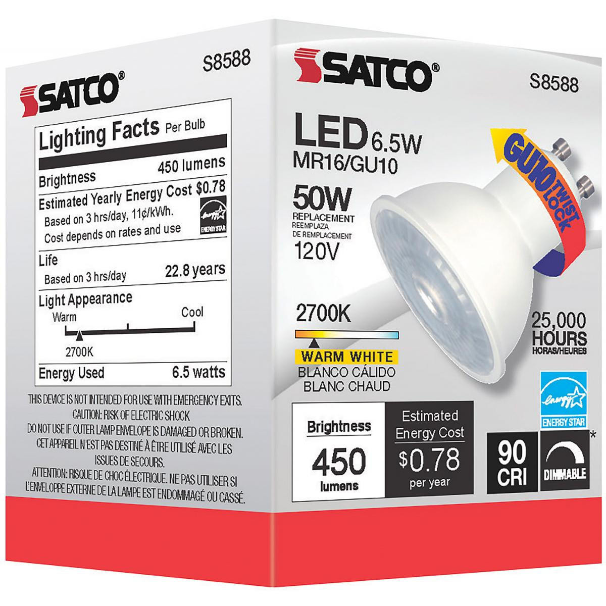 Satco S8588 | 6.5W LED MR16 Light Bulb | 2700K CCT