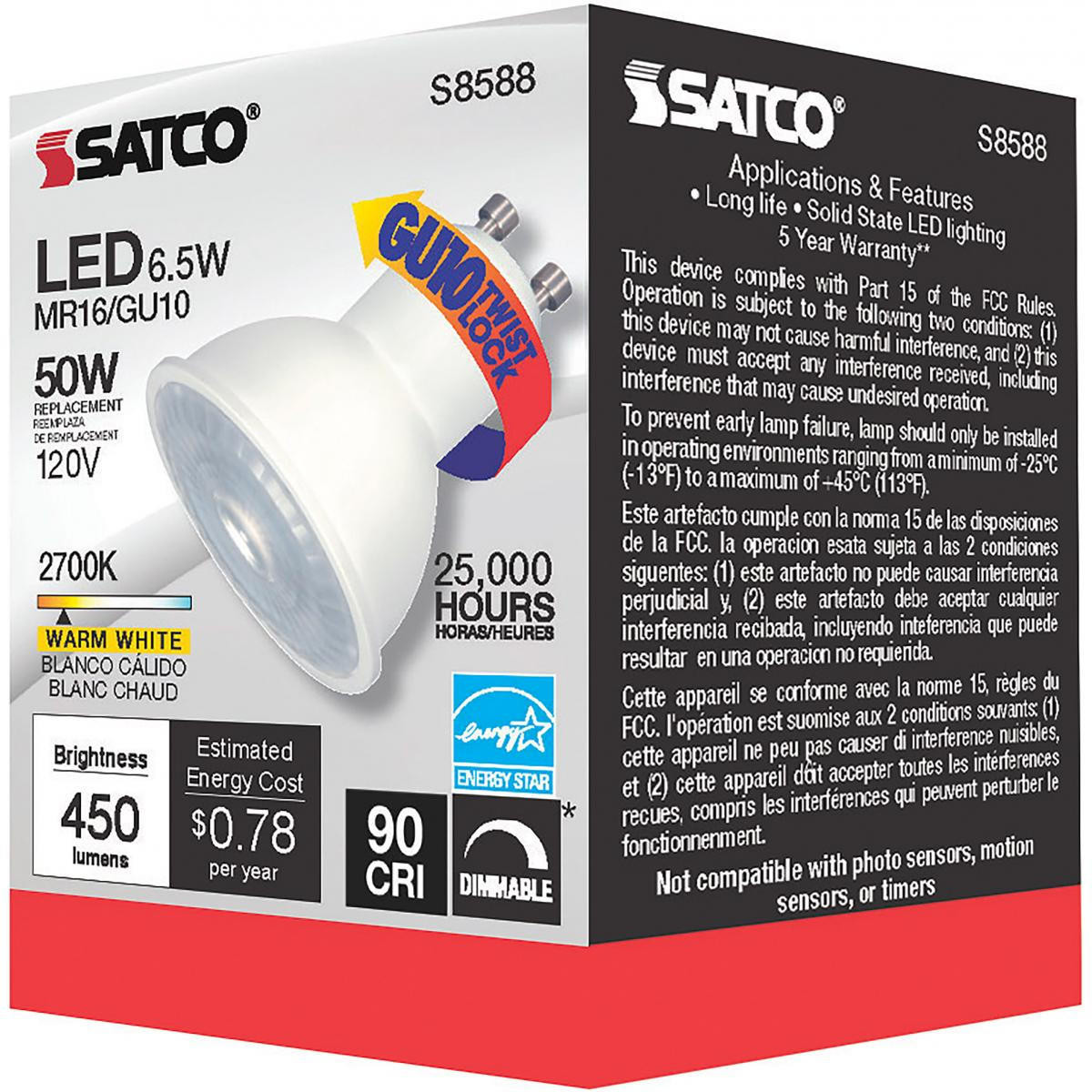 Satco S8588 | 6.5W LED MR16 Light Bulb | 2700K CCT