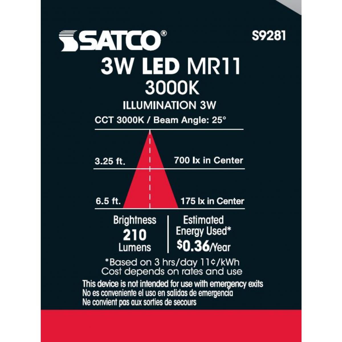 Satco S9281 | 3W LED MR11 Light Bulb | 3000K CCT