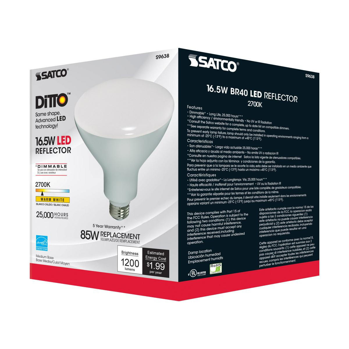 Satco S9638 | 16.5W LED BR40 Light Bulb | 2700K CCT