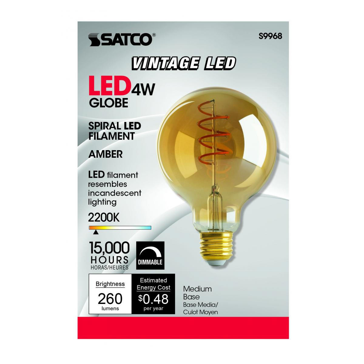Satco S9968 | 4.5W LED G30 Light Bulb | 2000K CCT
