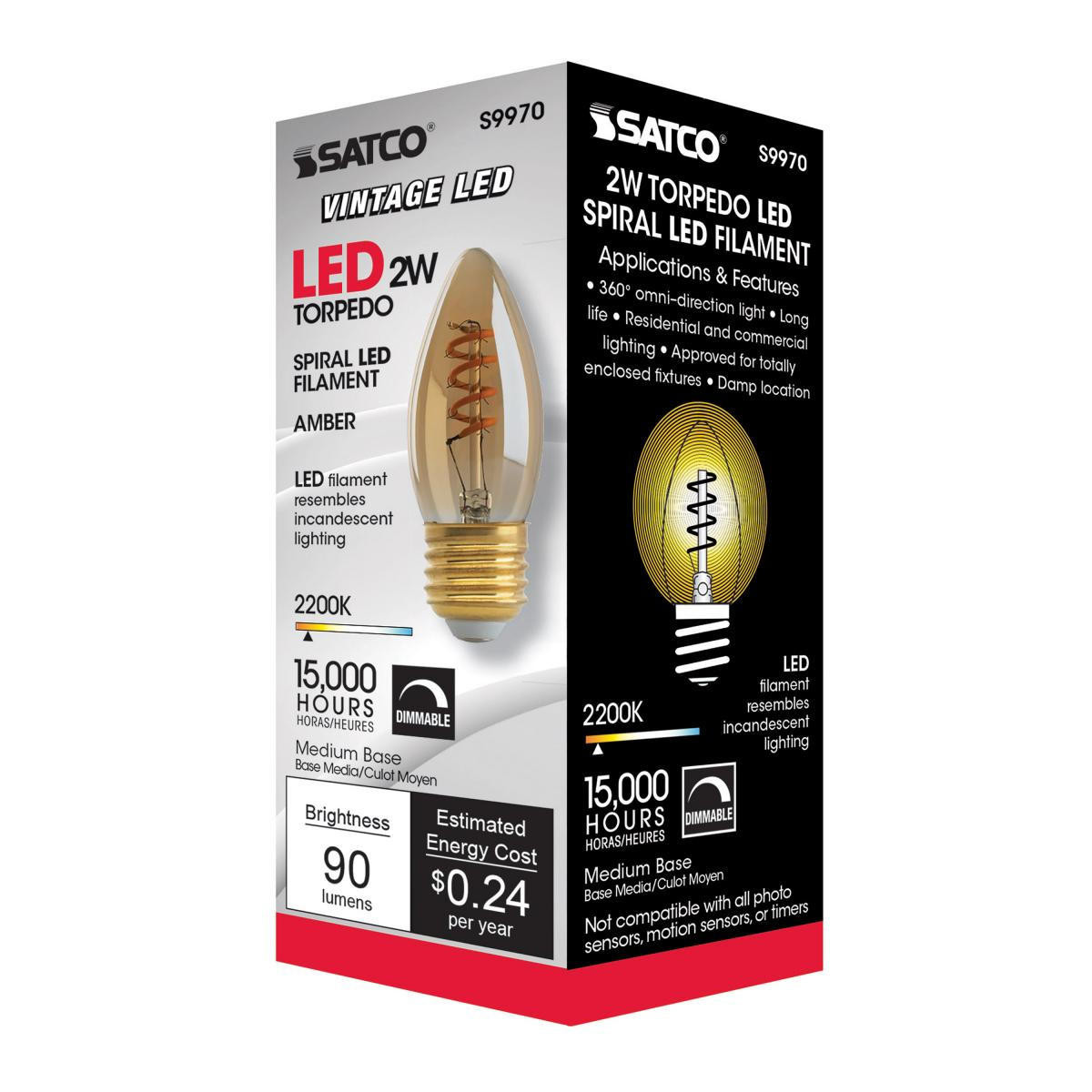Satco S9970 | 2.3W LED B10 Light Bulb | 2000K CCT