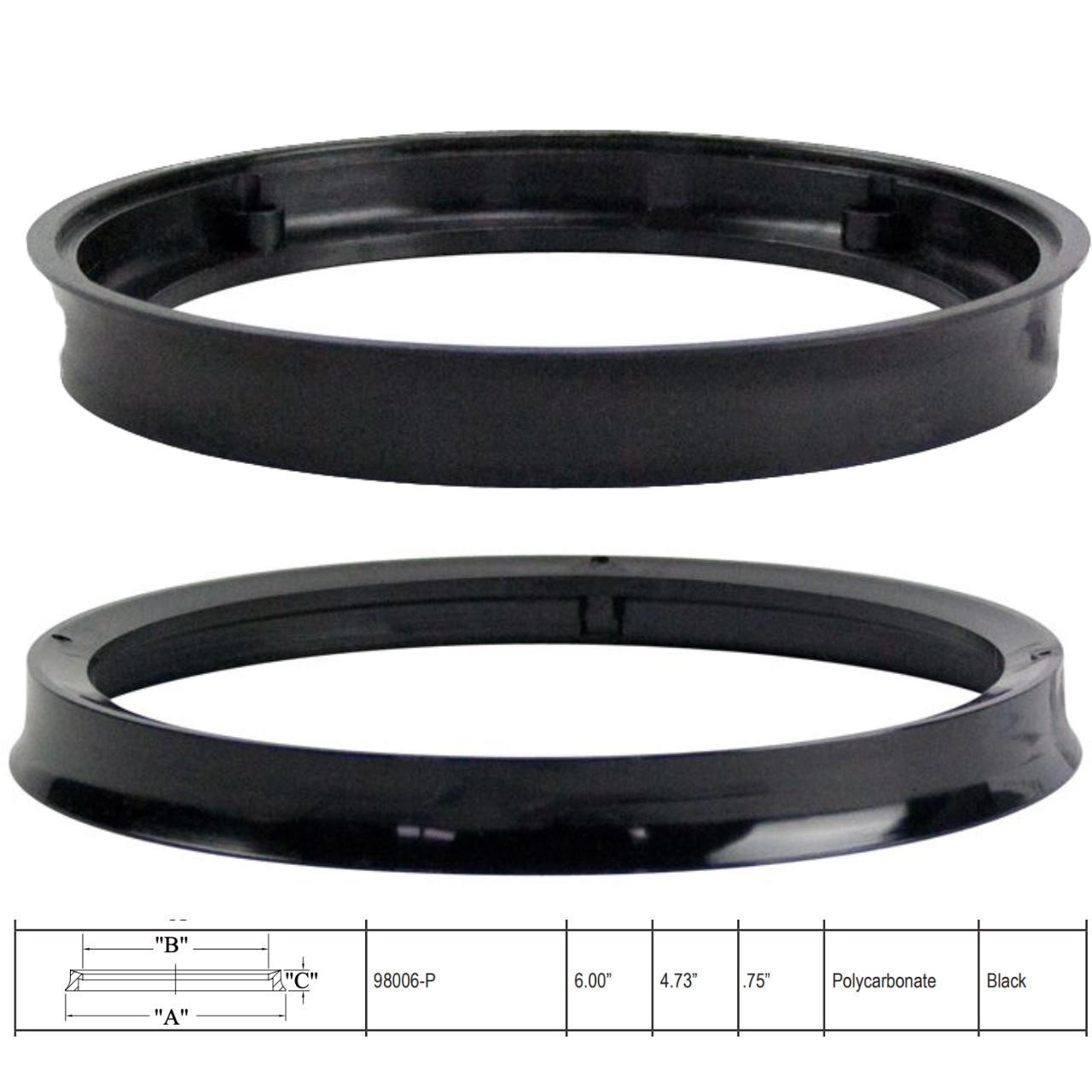 Crown Plastics 98006-P | Black 6" Globe Neck Fitter Ring Adapter