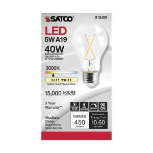 Satco S12409 | 5W LED A19 Light Bulb | 3000K CCT