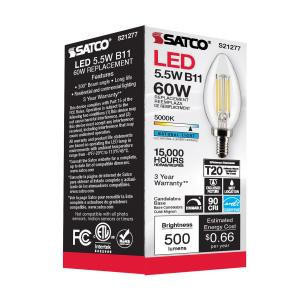 Satco S21277 | 5.5W LED B11 Filament Light Bulb | 5000K CCT