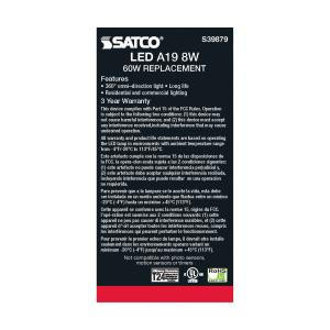 Satco S39879 | 8W LED A19 Light Bulb | 2700K CCT