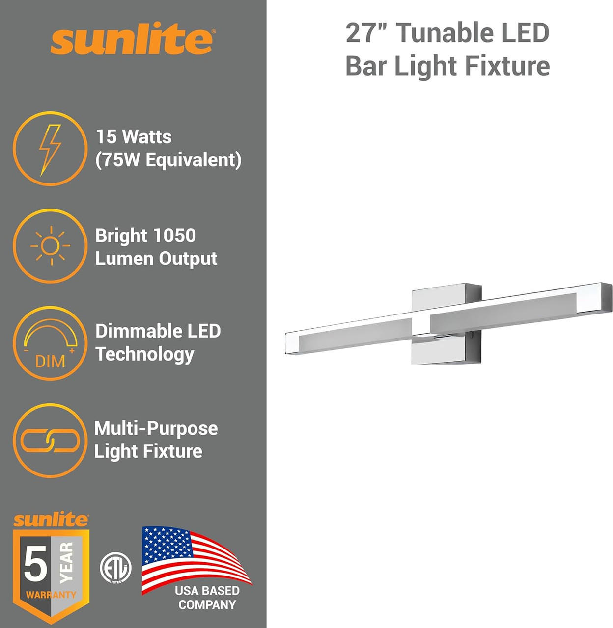 Sunlite 81031-SU | 27" Brushed Nickel LED Vanity Bar