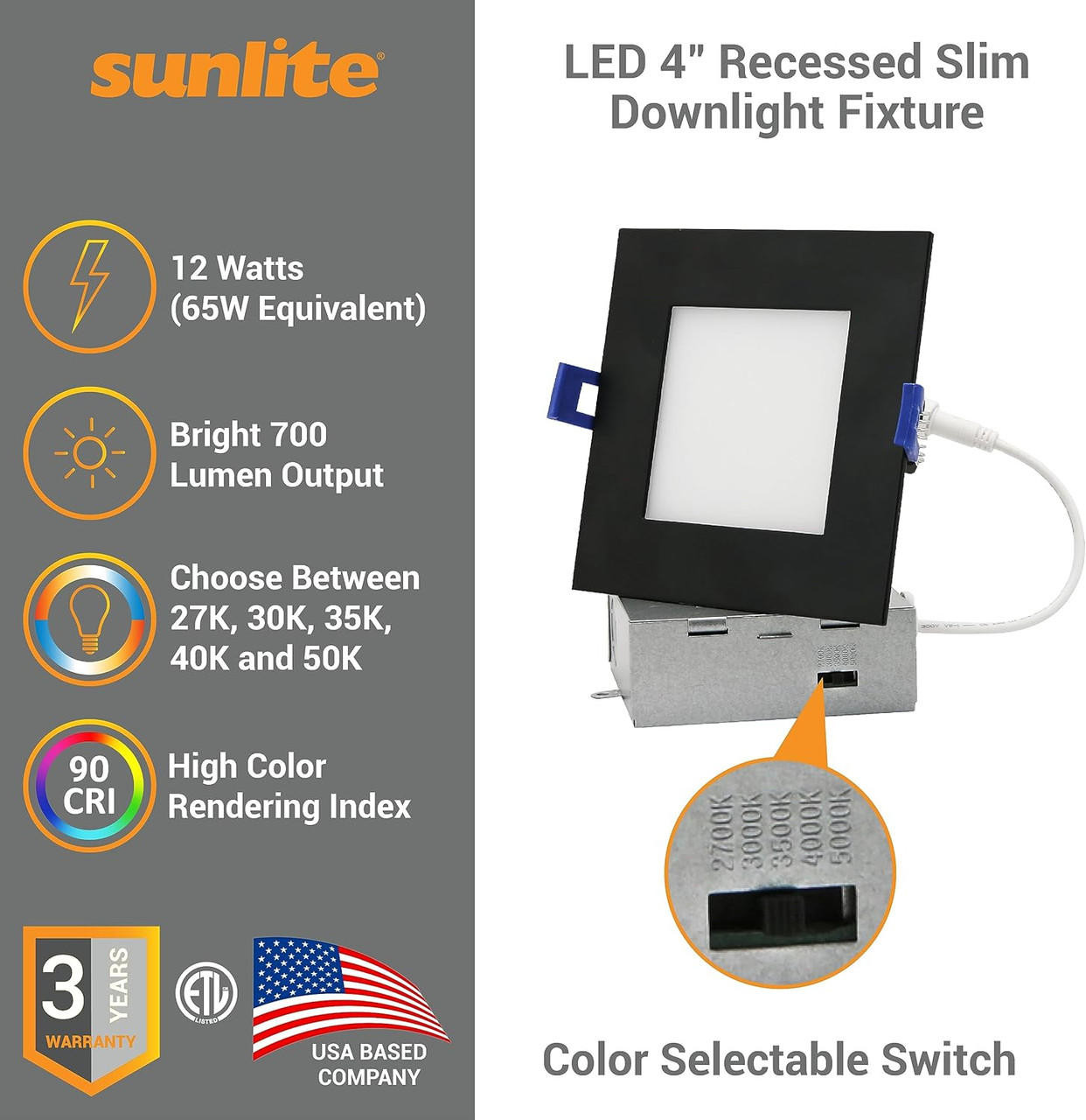 Sunlite 87805-SU 4" Slim LED Downlight | Wet Rated | Easy Install