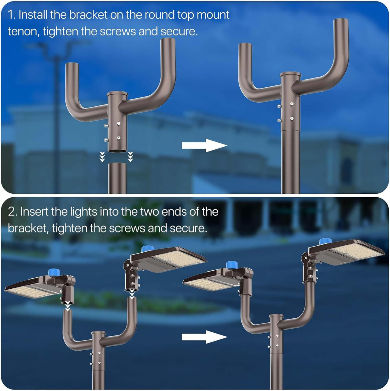 Double Round Bullhorn Tenon Bracket for 2 Lights